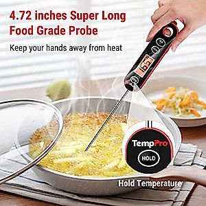 TempPro E30 Digital Meat Thermometer with Long Probe Kitchen Instant Read Cooking Food Thermometer for BBQ Smoker Grilling Oil Deep Fry Candy Thermometer with Large Backlit Display, Black/red