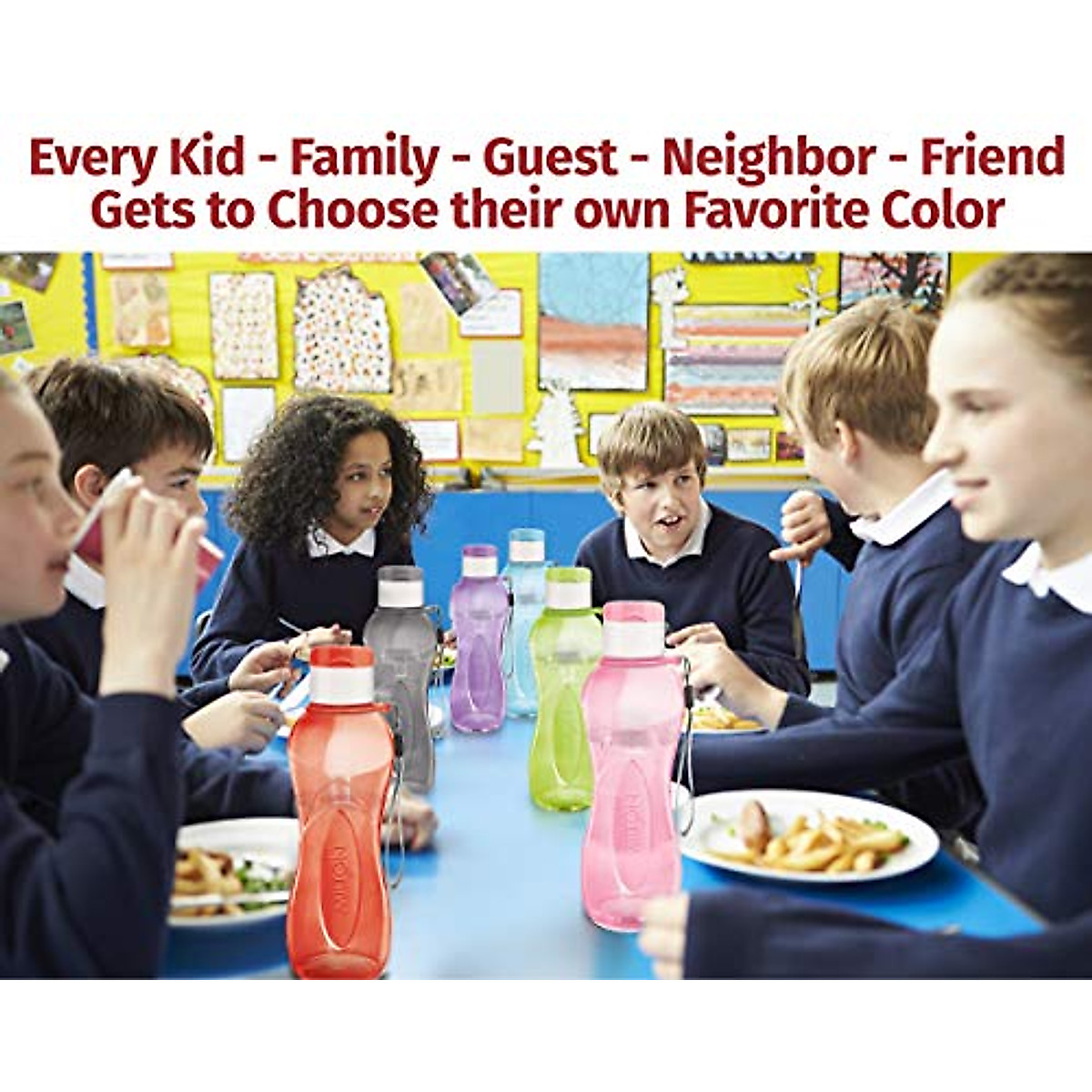 MILTON Sports Water Bottle Kids Reusable Leak-proof 25 oz 4 Set Plastic Wide Mouth Large Big Drink Bottle BPA & Leak Free With Handle Strap Carrier For Cycling Camping Hiking Gym Yoga