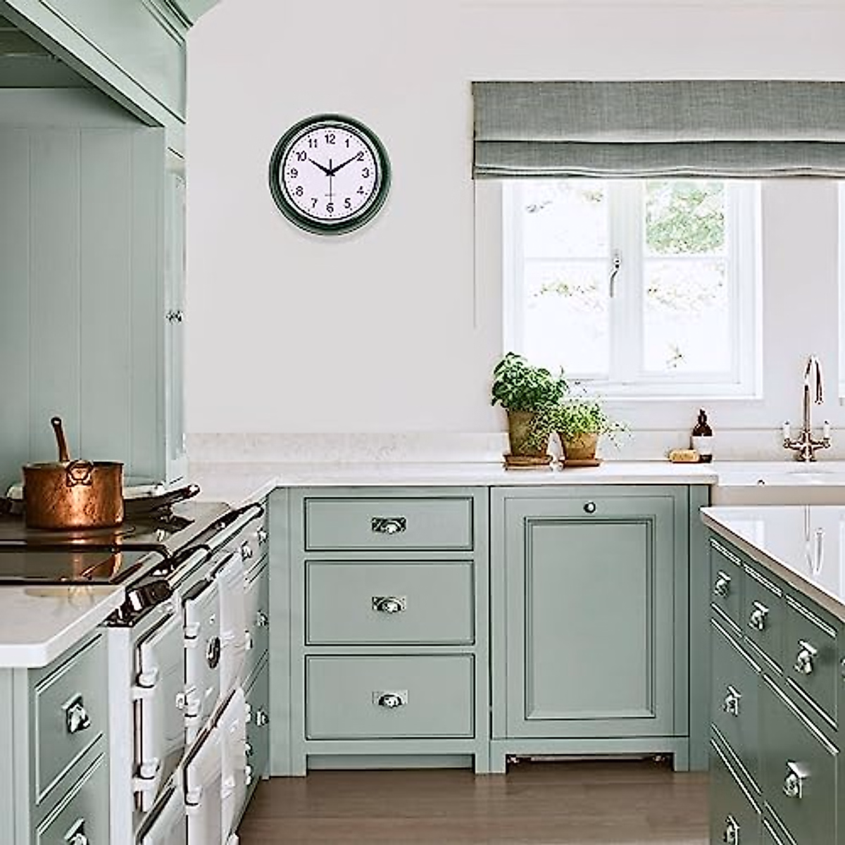 SkyNature 9.5 Inch Wall Clock, Silent Non-Ticking Battery Operated Kitchen Wall Clock, Decorative Classic Small Analog Clock for Living Room, Bedroom, Bathroom - Green