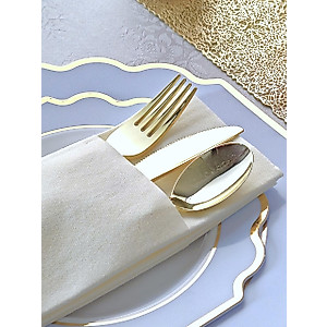 " OCCASIONS " Wedding Party Linen Feel White Dinner Paper Napkins (120, Prefolded for Silverware)