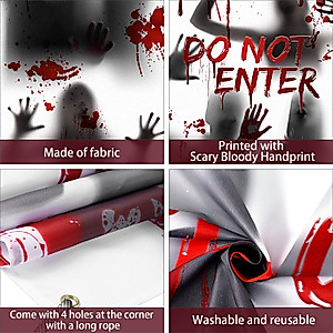 Large Halloween Window Door Cover Fabric Scary Handprint and Shadowy Figure Halloween Props Poster Banner for Halloween Spook House Decorations Halloween Supplies (Do Not Enter)