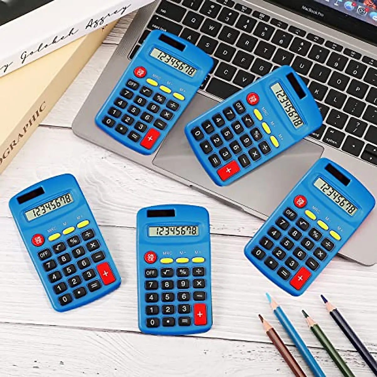 12 Piece Pocket Size Mini Calculators Solar Powered Calculators Handheld 8 Digit Display Basic Calculators Dual Power Basic Calculator Pocket Calculator for Office Students Kids, No Battery