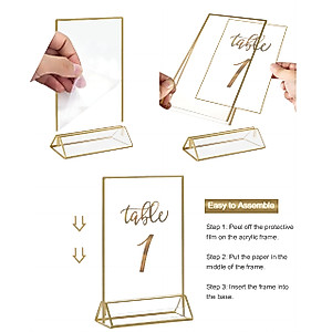 LHFFZJ Acrylic Sign Holder 5x7 Gold Acrylic Frame Display Stand, Clear Wedding Table Number Holder, Acrylic Frames for Home Office Shop Photo Frames Exhibition (6pcs)
