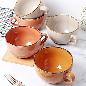 EISTEE Cereal Bowl,soup bowl,tea bowl,Large Soup Cup Ceramic Breakfast Bowl with Handle, 700ml Cereal Soup Bowl, Pumpkin Soup and Salad. Dishwasher, Microwave and Oven are Safe.-red (Color : Red)