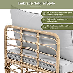 7 Pieces Outdoor Patio Furniture Sectional Sofa Set with Coffee Table, All-Weather Rattan Conversation Set with Thick Cushions and Pillows for Garden Backyard Balcony, Freely Combined (Grey-7S)