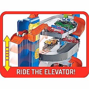 Hot Wheels City Stunt Garage Play Set Gift Idea for Ages 3 to 8 Years Elevator to Upper Levels Connects to Other Sets, Boys