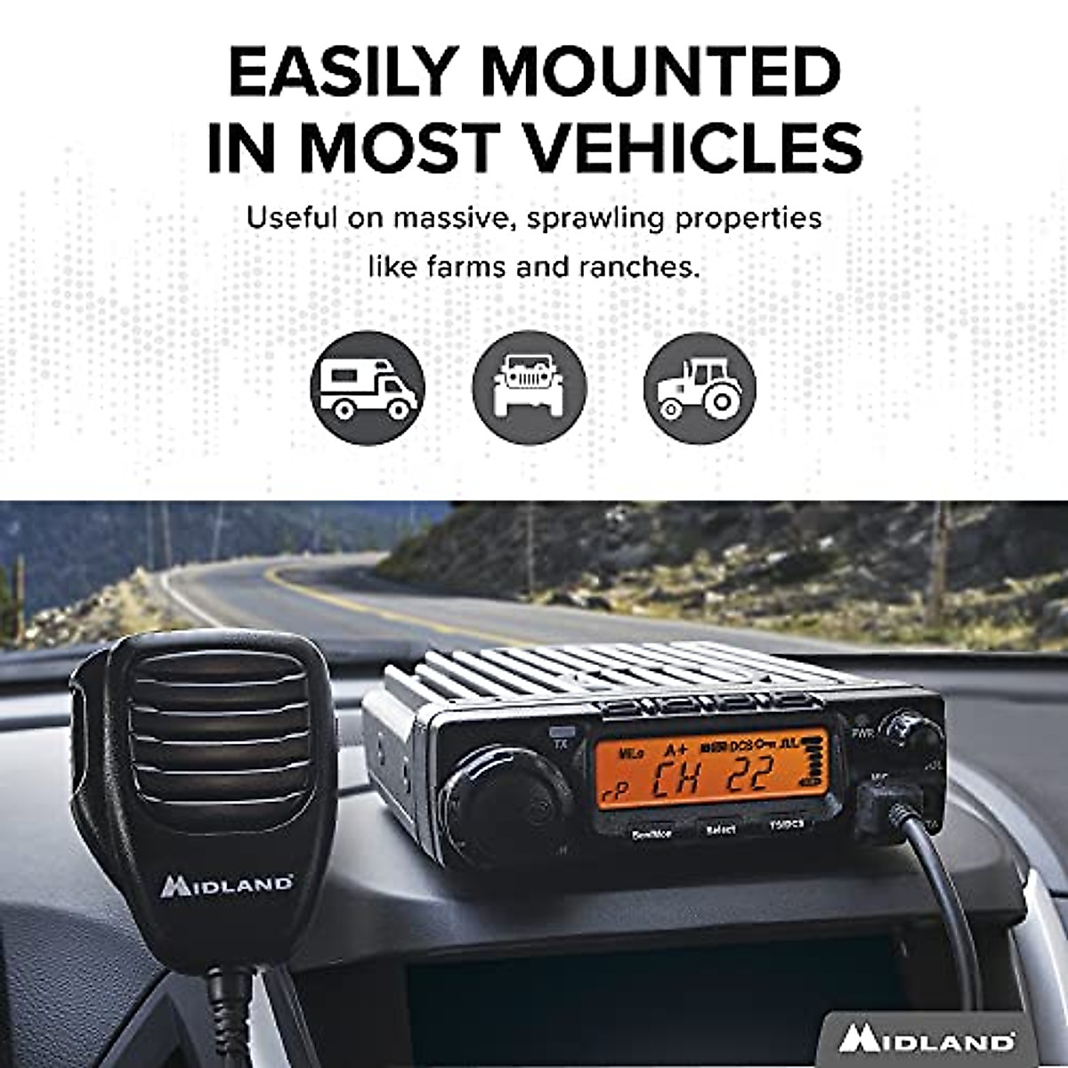 Midland – MXT400 - 40 Watt GMRS MicroMobile Two Way Microphone Radio - Off Roading Outdoor Boat Ranches Tractors Radio - 8 Repeater Channels NOAA Weather Alerts- Compatible GMRS Walkie Talkies