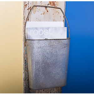 Red Co. 10” Tall Farmhouse Galvanized Tin Metal Hanging Bucket with Hoop Handle, Brushed Grey