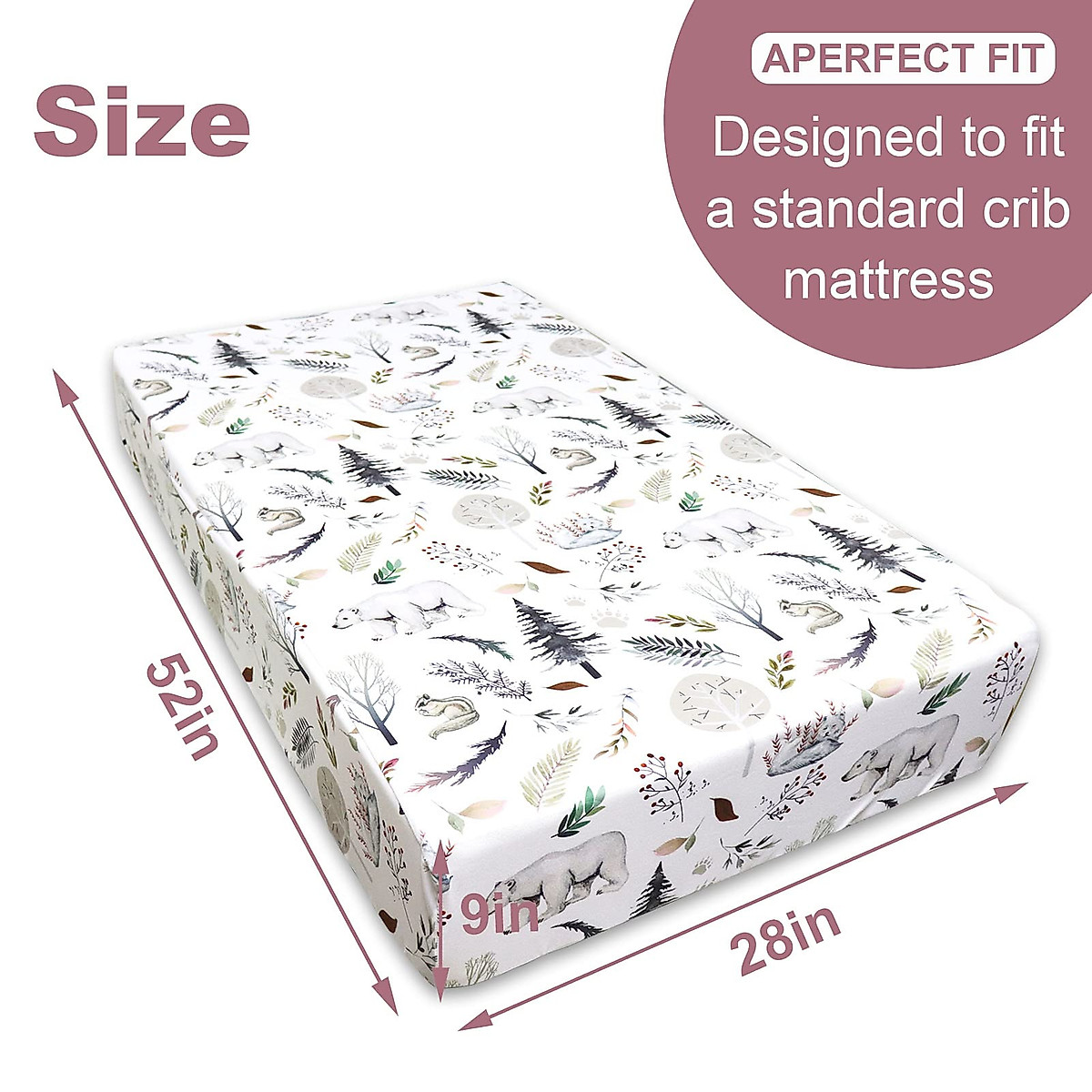 Crib Sheet Animals Fitted Standard Crib or Toddler Bed Soft Crib Sheet for Baby Boy Girl Woodland, 52' x 28' x 9' White