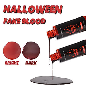 BOBISUKA 2PCS Halloween Fake Blood Makeup Kit - Fresh Red + Dark Red Realistic Washable Special Effects SFX Makeup Set, for Zombie Vampire Cosplay Monster Mouth Clothes Dress Up