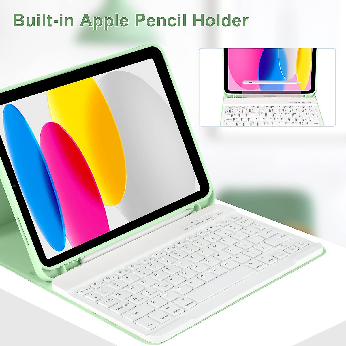 TQQ iPad 10th Generation Case with Keyboard 10.9" 2022 (Green) Bundle with Fast Charge Stylus Pen for iPad Compatible with 2018-2023 Release (Black Purple)