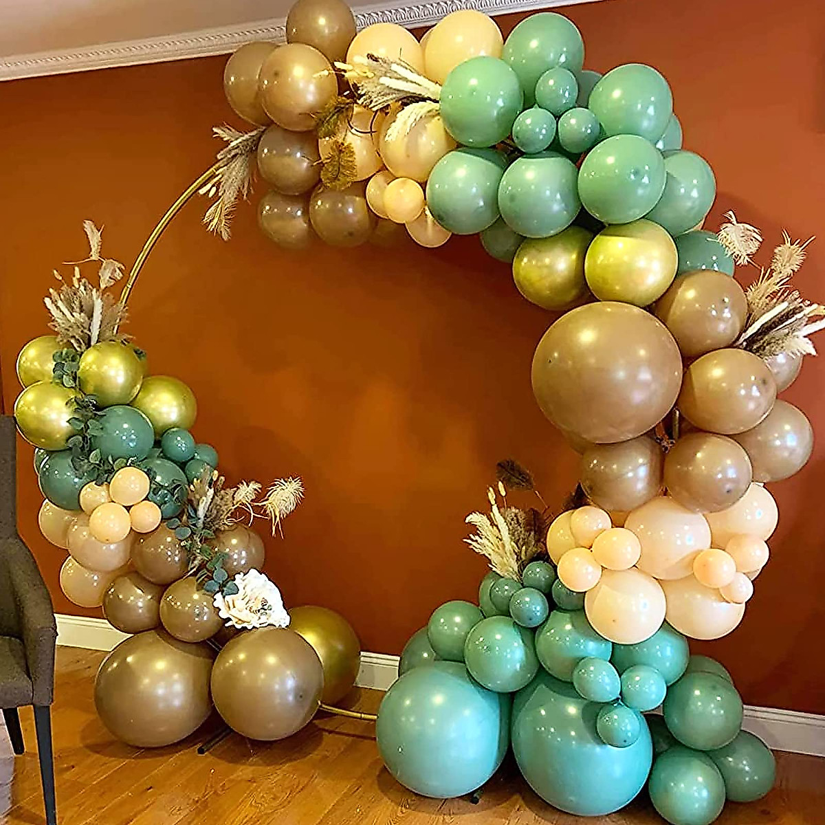 Monlot Sage Green Brown Balloon Garland Kit 135 Pcs Woodland Baby Shower Decorations Safari Balloon Arch Metallic Gold Nude Matte Balloons for Baby Shower Jungle Birthday Party Decorations