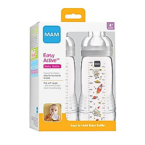 MAM Easy Active Bottle 11 oz (2-Count), Fast Flow Bottles, 4+ Month, Unisex, Gray
