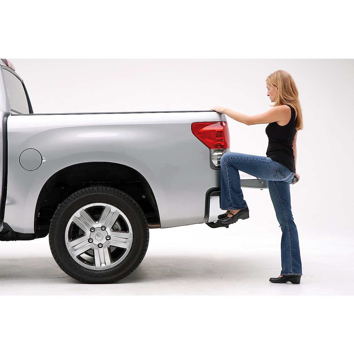 AMP Research 75305-01A BedStep Retractable Bumper Step for 2007-2013 Toyota Tundra Black, Large