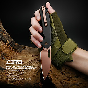 CJRB Pyrite-Alt (J1925A) Folding Pocket Knife with 3.11'' Stone Wash AR-RPM9 Wharncliffe Blade Steel Handle,Button Lock EDC Knife for Tactical,Outdoor,Hiking and Gift