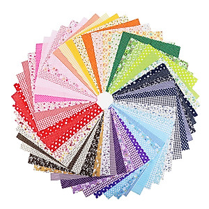 Konsait 56 Pieces 10x10'' Multi-Color Fabric Patchwork Cotton Mixed Squares Bundle Sewing Quilting Craft, Craft Fabric Bundle Squares Patchwork DIY Sewing Scrapbooking Quilting Dot Stripe