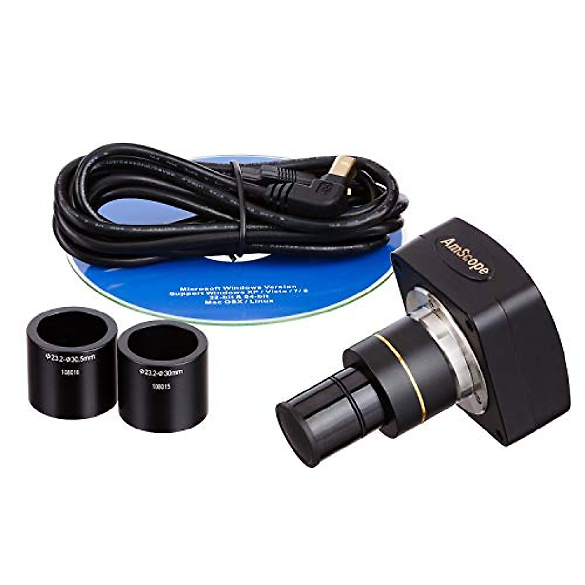 AmScope 1.3 MP USB 2.0 Microscope Camera w/Reduction Lens + Software + 2 Mounting Adapters (Windows XP/Vista/7/8/10/Mac OS X/Linux)