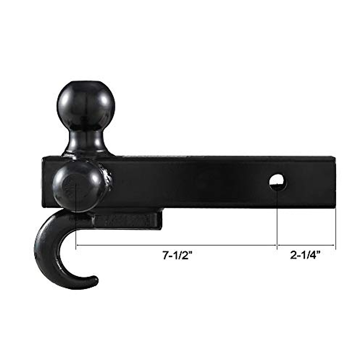 Towever 84181 Class 3/4 Trailer Hitch Tri Ball Mount with Hook (Black, Hollow Shank), for Pickup Truck Tow Hitch Receiver