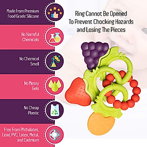 Baby Teething Toys for Newborns 0-6 Months | Textured Silicone Teethers for Infants 6-12 Months | BPA Free | Sensory Exploration | Fruit Shaped with Ring | Soothes Baby's Gums | 3 Pack