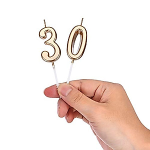 30th Birthday Candles Cake Number Candles Happy Birthday Cake Candles Topper Decoration for Birthday Wedding Anniversary Celebration Favor, Champagne Gold