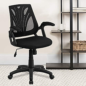 Flash Furniture Mid-Back Designer Black Mesh Swivel Task Office Chair with Open Arms