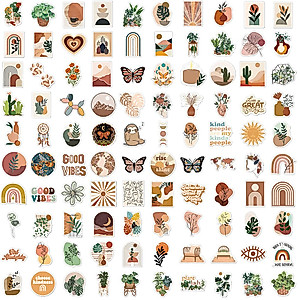 ANERZA 200 PCS Aesthetic Boho Stickers, Cute Vinyl Waterproof Stickers for Water Bottles Laptop Phone Journaling Scrapbook Junk Journal, Small Business Supplies, Plant Sticker Packs for Adults Teens
