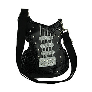 Things2Die4 Superstar Rock Star Electric Guitar Crossbody Purse, Black, Small