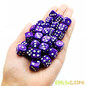 Bescon 12mm 6 Sided Dice 36 in Brick Box, 12mm Six Sided Die (36) Block of Dice, Marble Purple