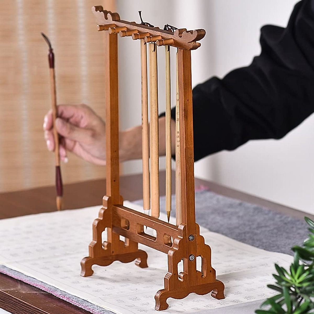 Cabilock 1 pcs Vintage Simple Bamboo Brush Hanging Pen Holder Creative Pen Rest for Students (Dragon Bamboo Brush Hanging)