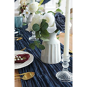 Uwilowe 5 PCS 13Ft Navy Blue Table Runner, Boho Gauze Cheese Cloth Table Runner Rustic Sheer Runner 160inch Long for Wedding Bridal Baby Shower Birthday Party Cake Table Decorations