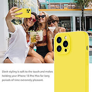 MCFANCE Silicone Magnetic for iPhone 13 Pro Max Case, Compatible with MagSafe, Full Camera Protection Shockproof Cover Soft Anti-Scratch Microfiber Lining for iPhone 13 Pro Max 6.7 inch 2021, Yellow