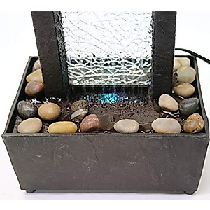 Nature's Mark 10" H Crackled Glass Light Show Tabletop Water Fountain with Natural River Rocks and Color Changing LED Lights (Corded)