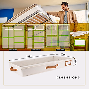 HOMELUX THEORY 2pc Low Profile Under Bed Storage Containers, Thin Under Couch Storage Organizer with Bins & Lids, Underbed Storage Box Ideal for Seasonal Clothes, Blankets, Fabric & Shoes (Ivory)