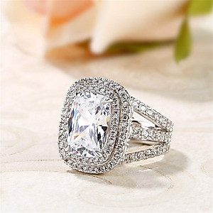 Jeulia Double Halo Cushion Cut Engagement Rings 925 Sterling Silver Diamond Wedding Rings Cubic Zirconia Promise Anniversary Rings for Her Romantic Jewelry Gift (9.5)