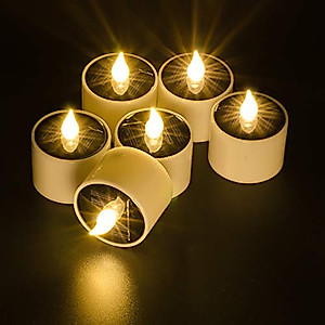 Ymenow LED Solar Candles, 6 Packs Dusk to Dawn Battery Solar Tea Lights Flickering Flameless Waterproof Candles for Home Garden Outdoor Decoration - Warm White