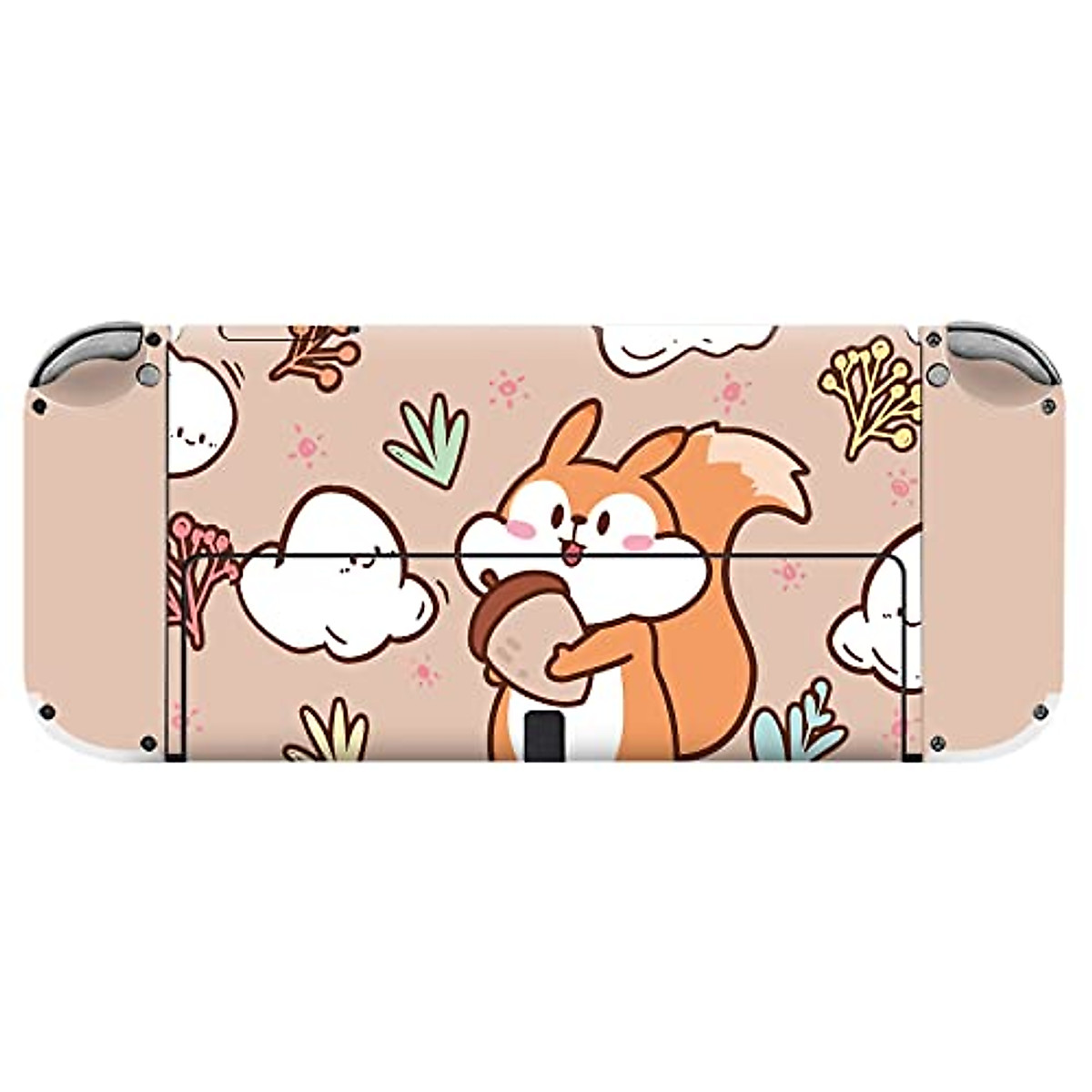 PlayVital Full Set Protective Stickers for Nintendo Switch OLED Model, Customized Vinyl Decal Skins for Switch OLED Console & Joycon & Dock & Grip - Squirrel with Acorn