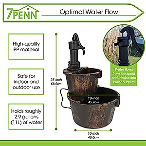 7Penn Patio Water Fountains Outdoor Waterfall Unit - Electric Pump 2 Tier Garden Fountain Outdoor Water Feature