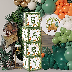 Dinosaur Baby Shower Decorations Box - Green Jungle Dinosaur Baby Boxes for Boys，Dinosaur Birthday Party Boxes Block for Woodland Safari Baby Shower Supplies Photo Props Backdrop