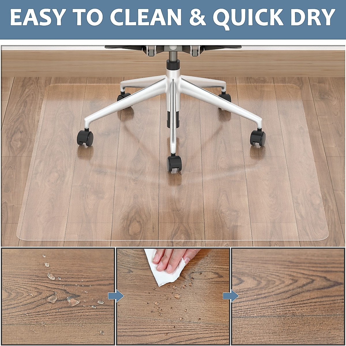 Naturei Clear Chair Mat for Hard Floors, 60'' x 46'' Transparent Office Mats, Heavy Duty Floor Protector Mat for Office & Home - Rectangle