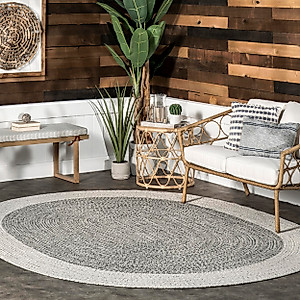 nuLOOM Indoor/Outdoor Braided Oralia Area Rug, 5' x 8' Oval, Grey