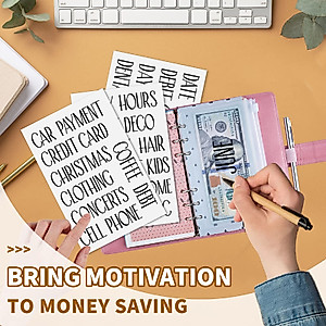 100 Cash Envelope Sticker Labels - Black Vinyl Decals for Finance Planner, Budget Stickers for Cash Envelope System Wallet & A6 Binder, Clear Labels Money Sticker for Budget Envelopes Coupon Organizer