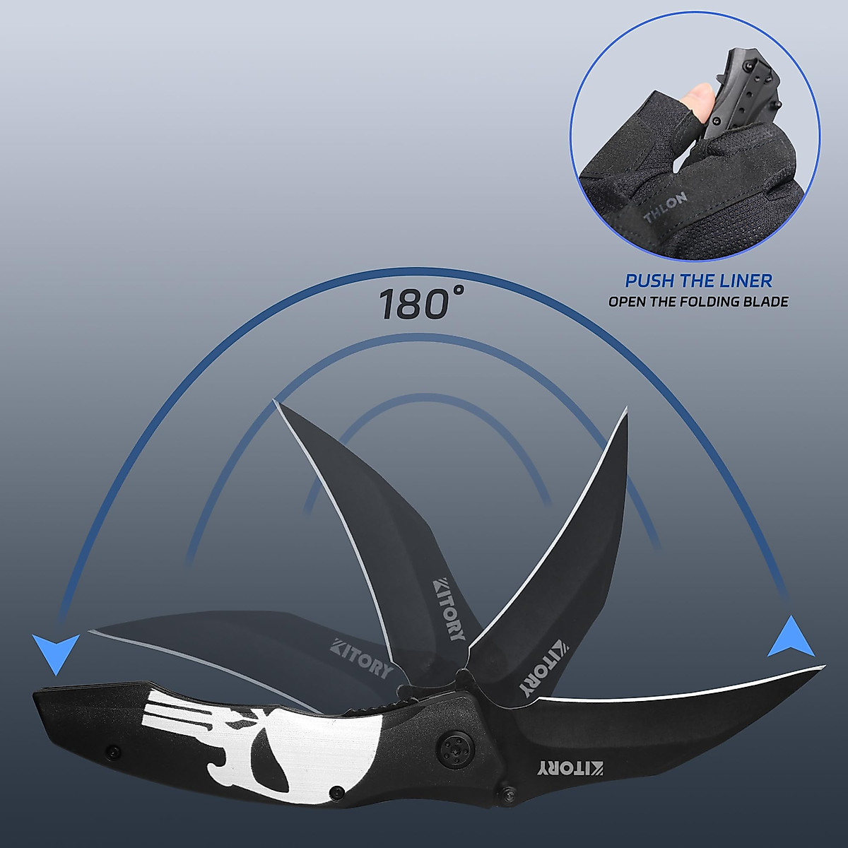 Kitory Pocket Knife, EDC Folding Knife Outdoor, Multi-Purpose Stainless Steel 8Cr15MoV Black Hawkbill Blade,Military Style, Mens Gift