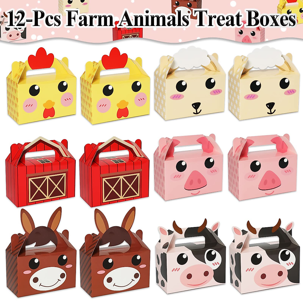 12 Pack Farm Animal Party Favor Boxes Farm Theme Birthday Goodie Boxes Farmhouse Animals Gift Candy Bags Barnyard Treat Boxes for Kids Girls Baby Shower Party Decorations Supplies