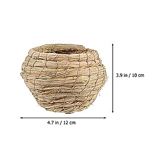 Cabilock 6pcs Straw Bird Cage Nest Grass Hut Woven Birdhouse for Parakeets Hideaway Cockatiels Finch Canary Resting Breeding Shelter
