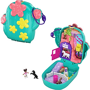 Polly Pocket Playset, Travel Toy with 2 Micro Dolls & Pet Horses, Pocket World Cactus Cowgirl Ranch Compact