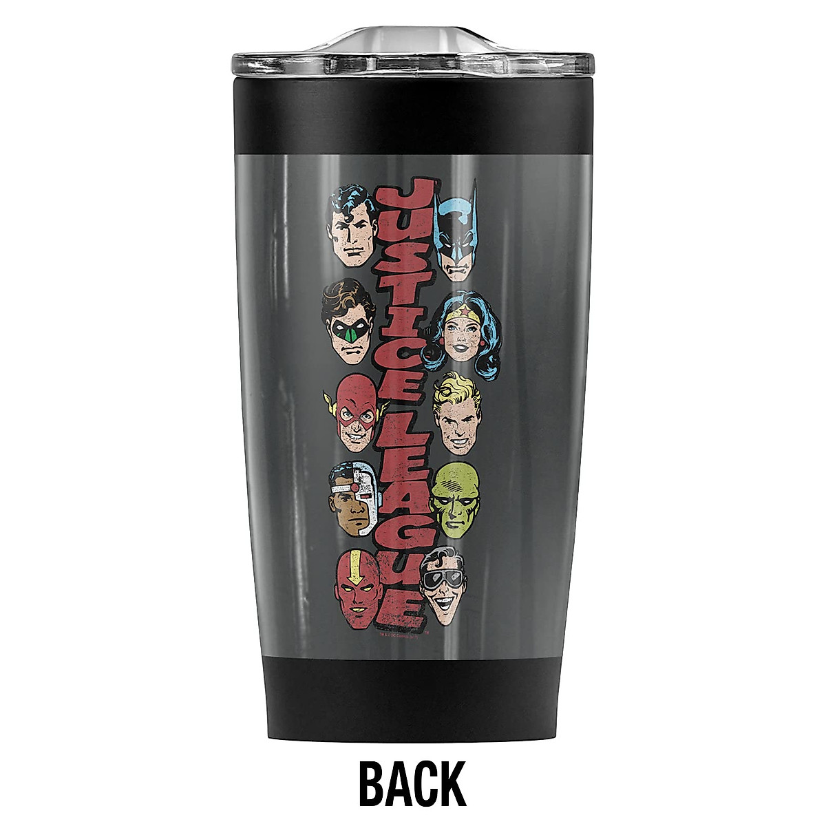 Logovision Justice League Stacked Justice Stainless Steel Tumbler 20 oz Coffee Travel Mug/Cup, Vacuum Insulated & Double Wall with Leakproof Sliding Lid | Great for Hot Drinks and Cold Beverages