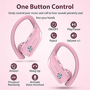 Wireless Earbuds Bluetooth Headphones 48hrs Play Back Sport Earphones with LED Display Over-Ear Buds with Earhooks Built-in Mic Headset for Workout Pink BMANI-VEAT00L