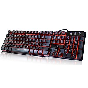 Rii RK100 3 Colors LED Backlit Mechanical Feeling USB Wired Multimedia Office Keyboard For Working or Primer Gaming,Office Device (Renewed)