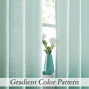 Central Park Ombre Semi Sheer Window Curtain Panel Linen Gradient Print on Rayon Blend Fabric Drapery Treatments for Living Room/Bedroom, Cream White to Aqua Blue, 40" x 84", Set of 2