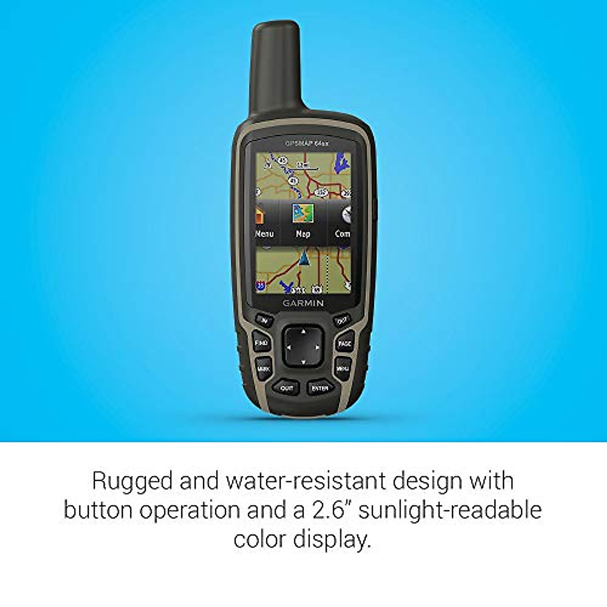 Garmin 010-02258-10 GPSMAP 64sx, Handheld GPS with Altimeter and Compass, Preloaded With TopoActive Maps, Black/Tan